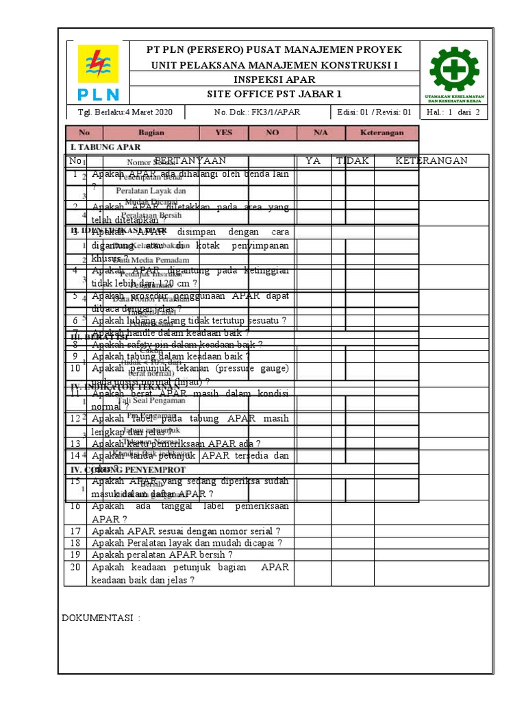 Apar Formulir Inspeksi Apar | PDF