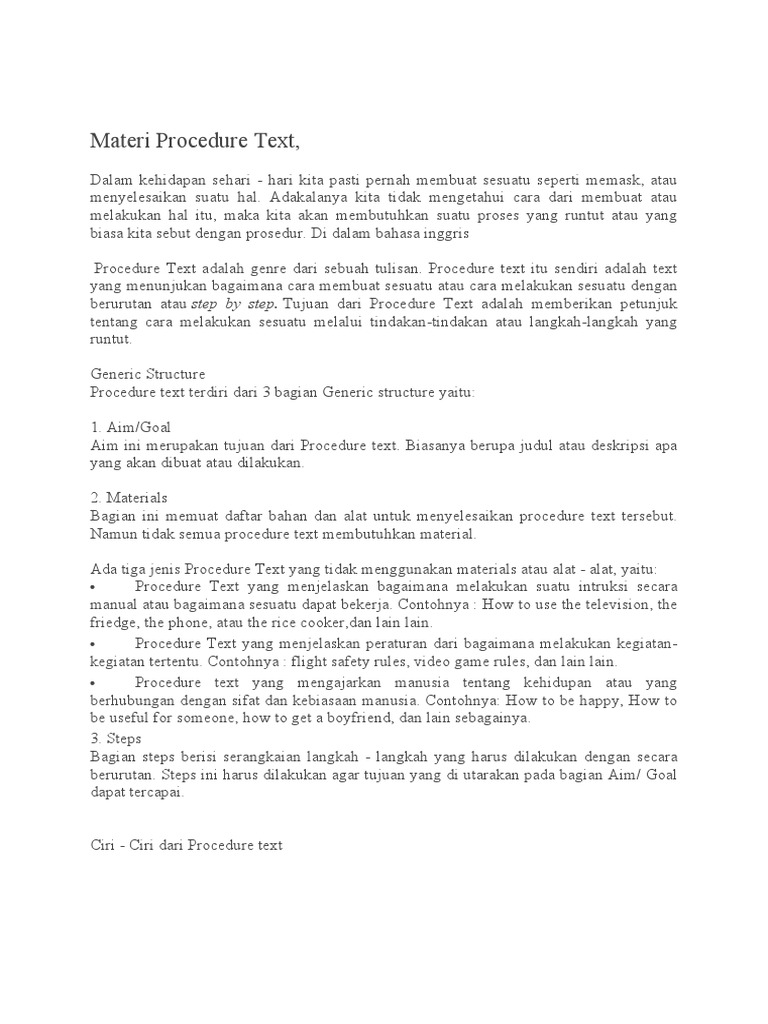 Materi Kls 12 Procedure Text New | PDF