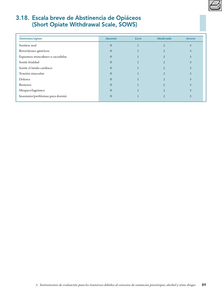 Escala Breve de Abstinencia de Opiáceos (SOWS) | PDF
