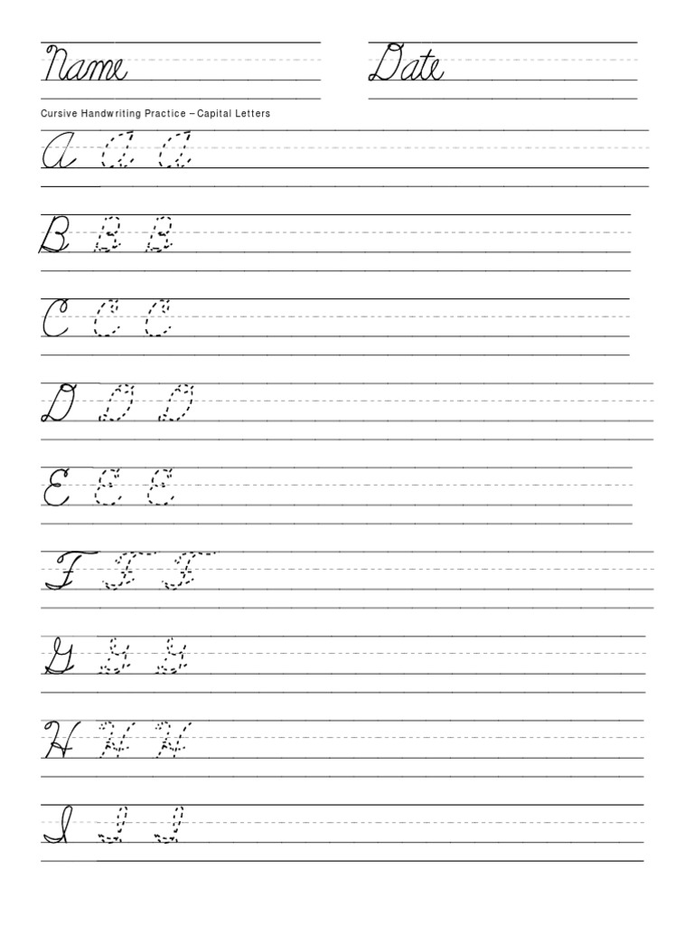 Captial Cursive Alphabet Writing Worksheet 1 | PDF