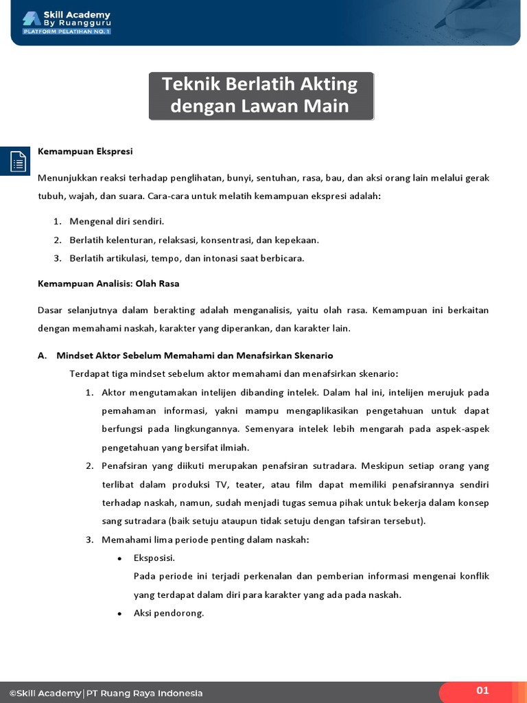 Teknik Berlatih Akting Dengan Lawan Main: Kemampuan Ekspresi | PDF