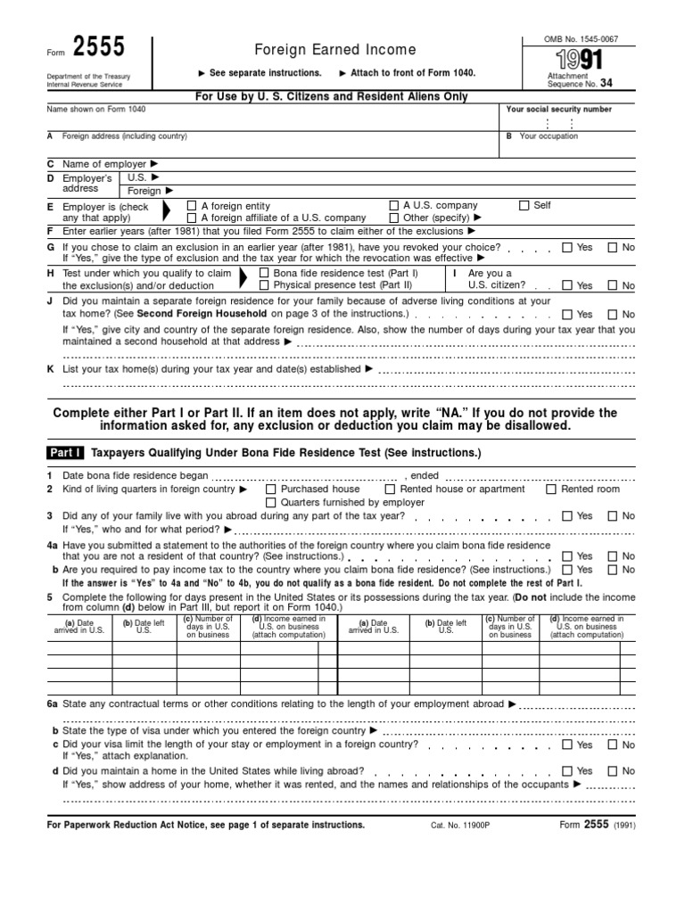 US Internal Revenue Service: f2555 - 1991 | PDF | Irs Tax Forms ...