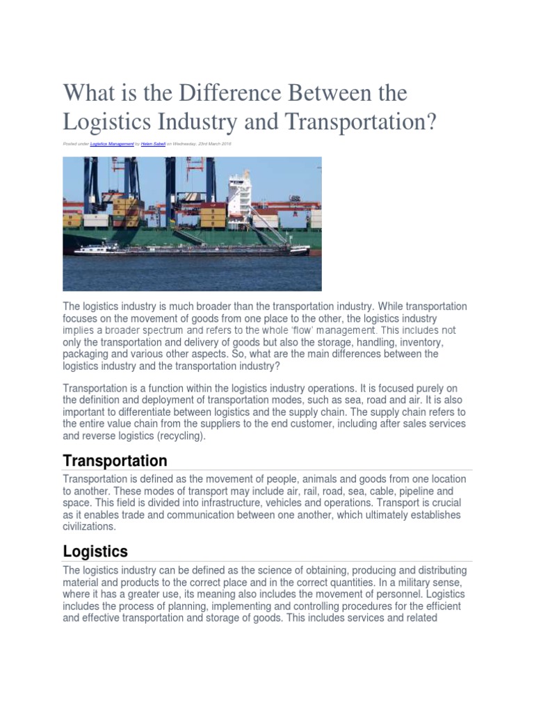 Logistics vs. Transportation Explained | PDF | Logistics | Transport