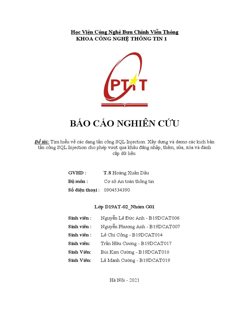 Báo Cáo CSATTT L P D19AT02 G01 | PDF