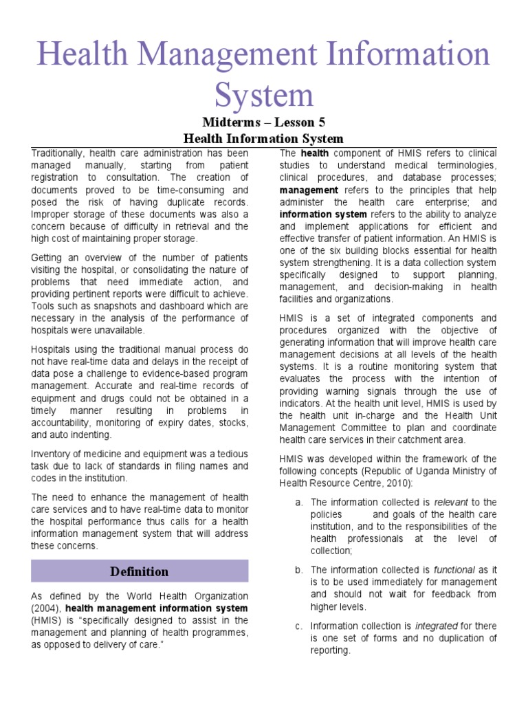 L5 Health Management Information System | PDF | Information | Health ...
