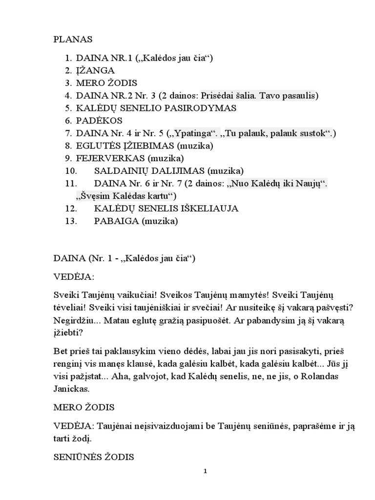 Kaledu Eglutes Iziebimo Scenarijus (Mokslobaze - LT) | PDF
