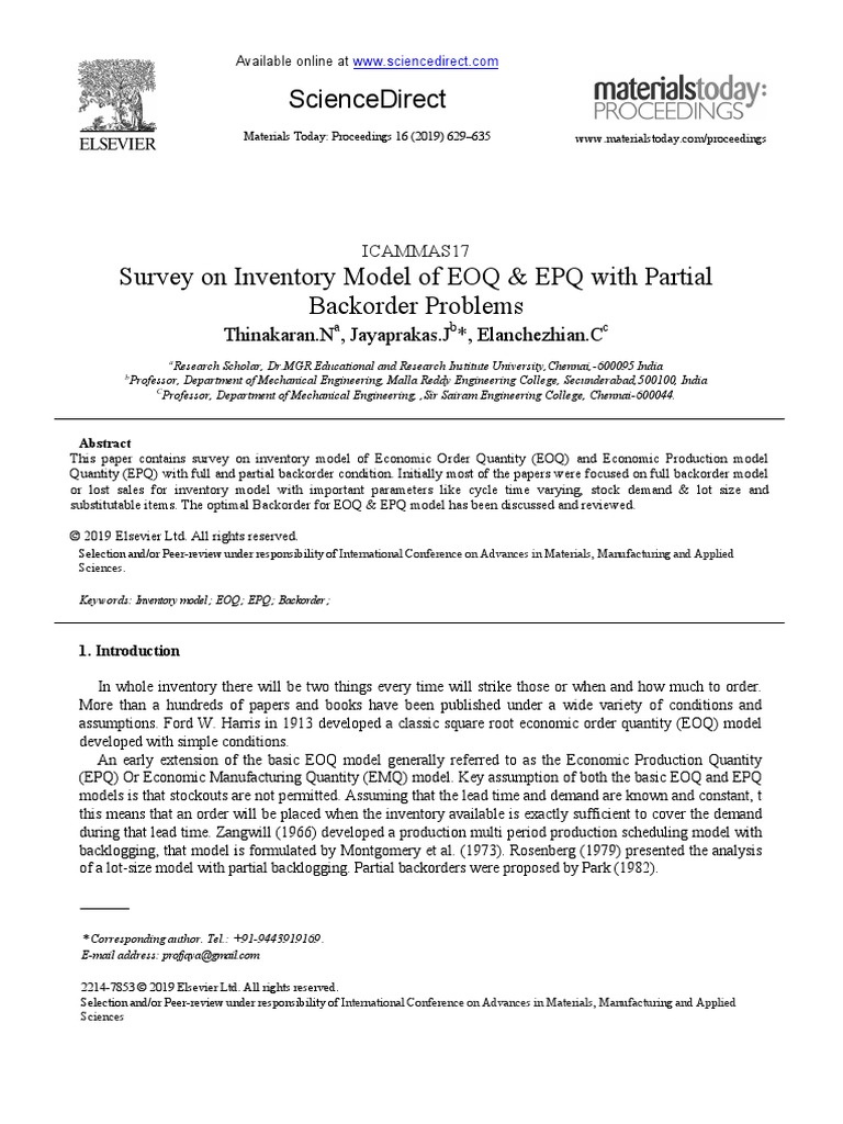 EOQ EPQ Model Backorder | PDF | Inventory | Operations Research