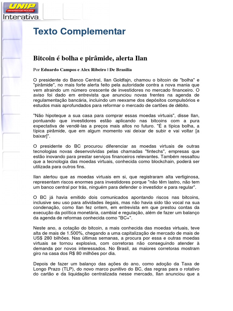 Texto Complementar | PDF | Bitcoin | Moeda
