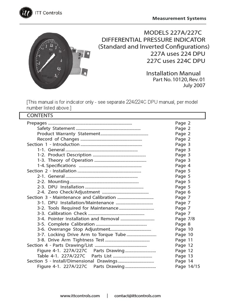 ITT CONTROLS Barton DP Indicators 227a 227c Iom | PDF | Pressure ...