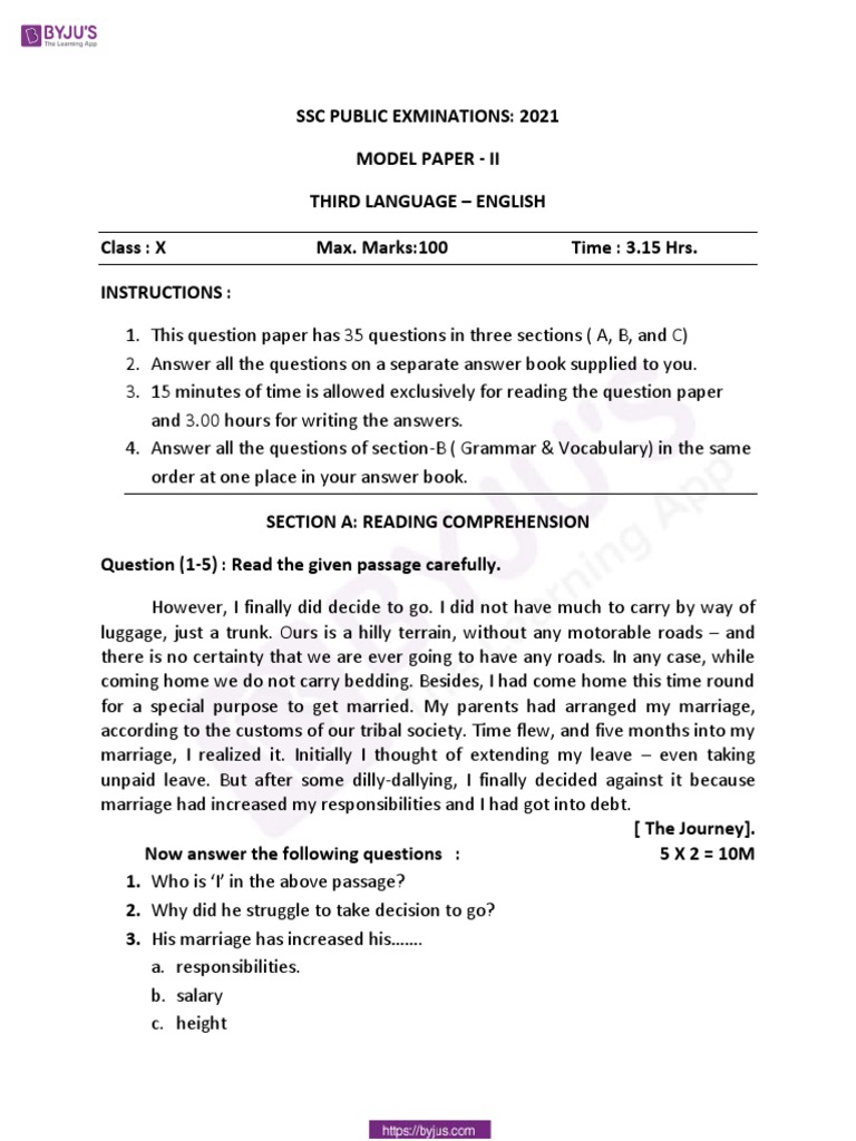 English Paper 2 Model Questions 2021 | PDF | Tiger | Linguistics