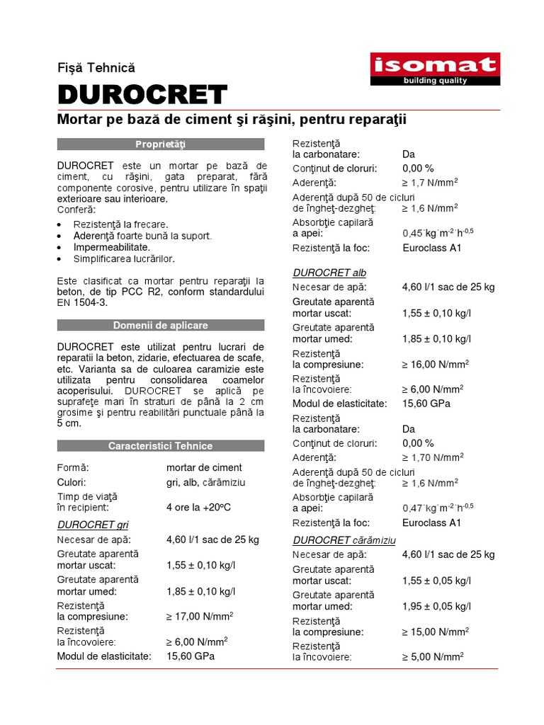 DUROCRET Fisa Tehnica | PDF