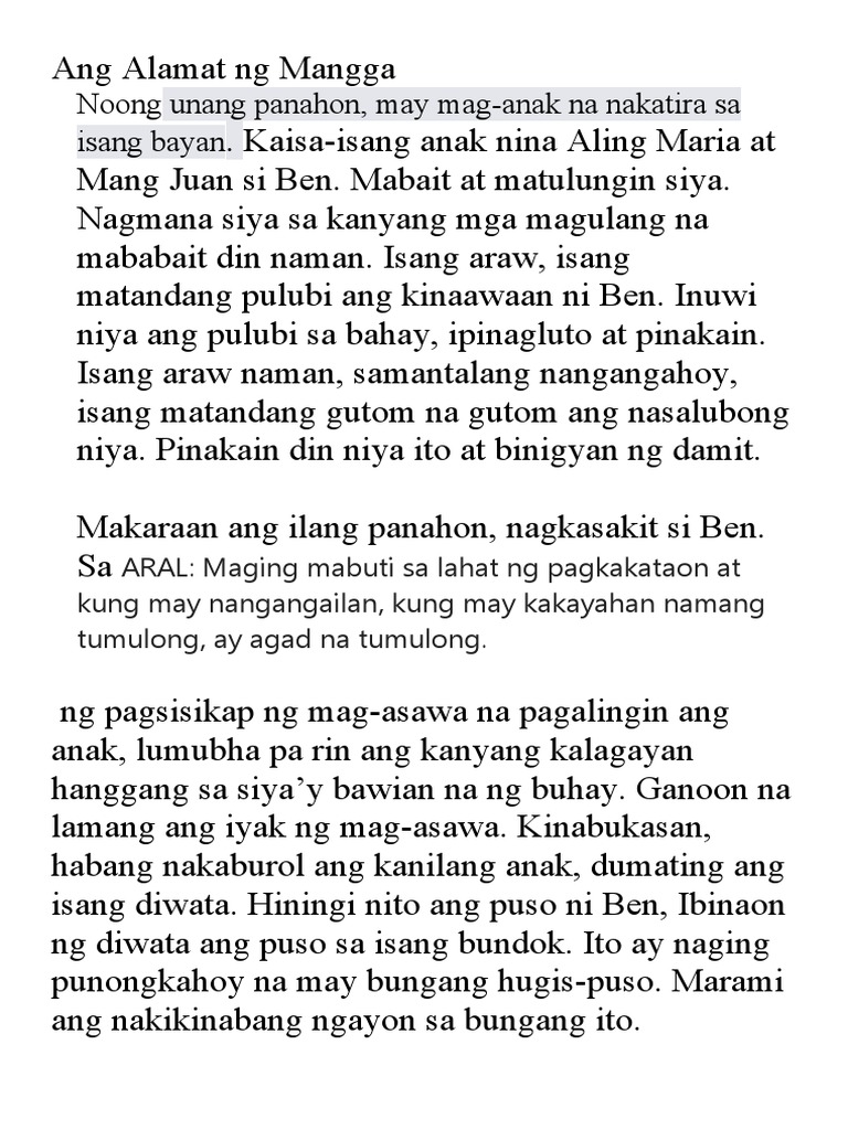 Ang Alamat NG Mangga | PDF