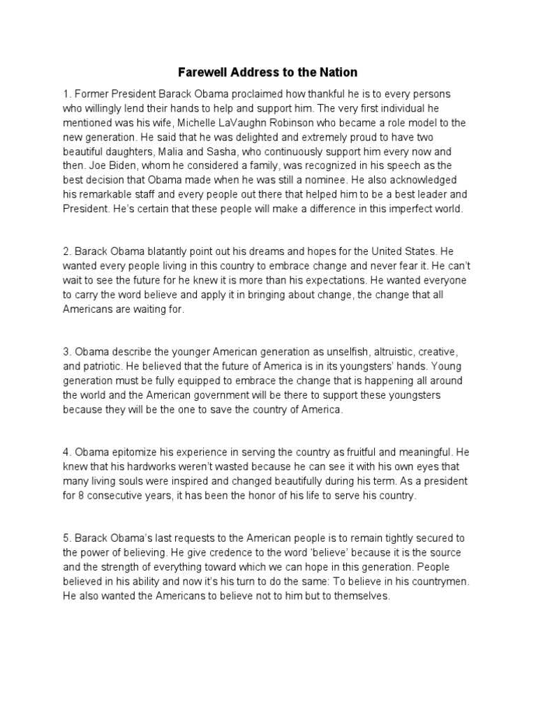 Obama's Inspiring Farewell Address | PDF | Barack Obama | Presidents Of ...