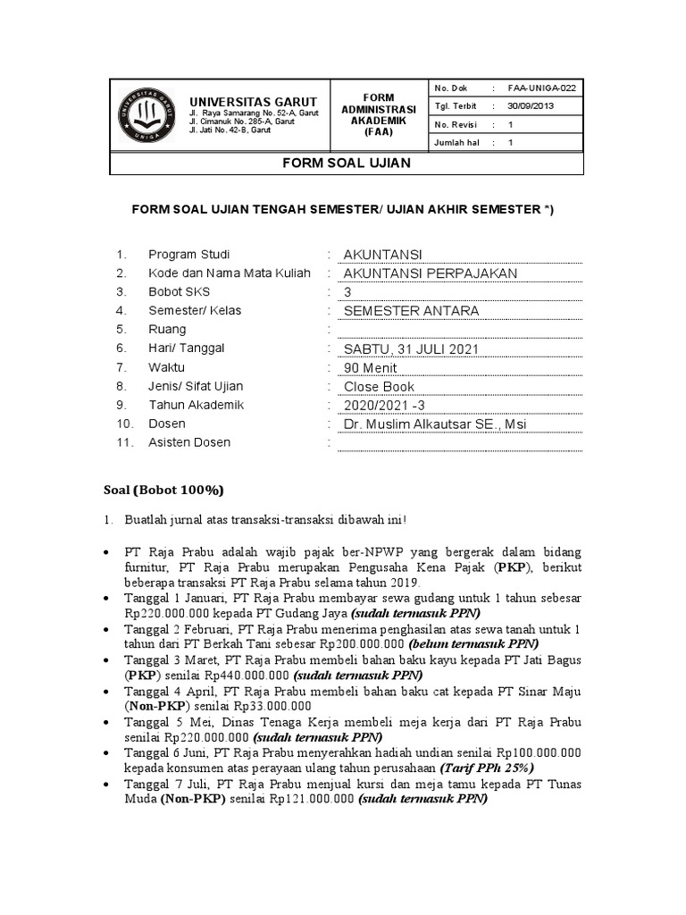 Uts Akuntansi Perpajakan Sa | PDF