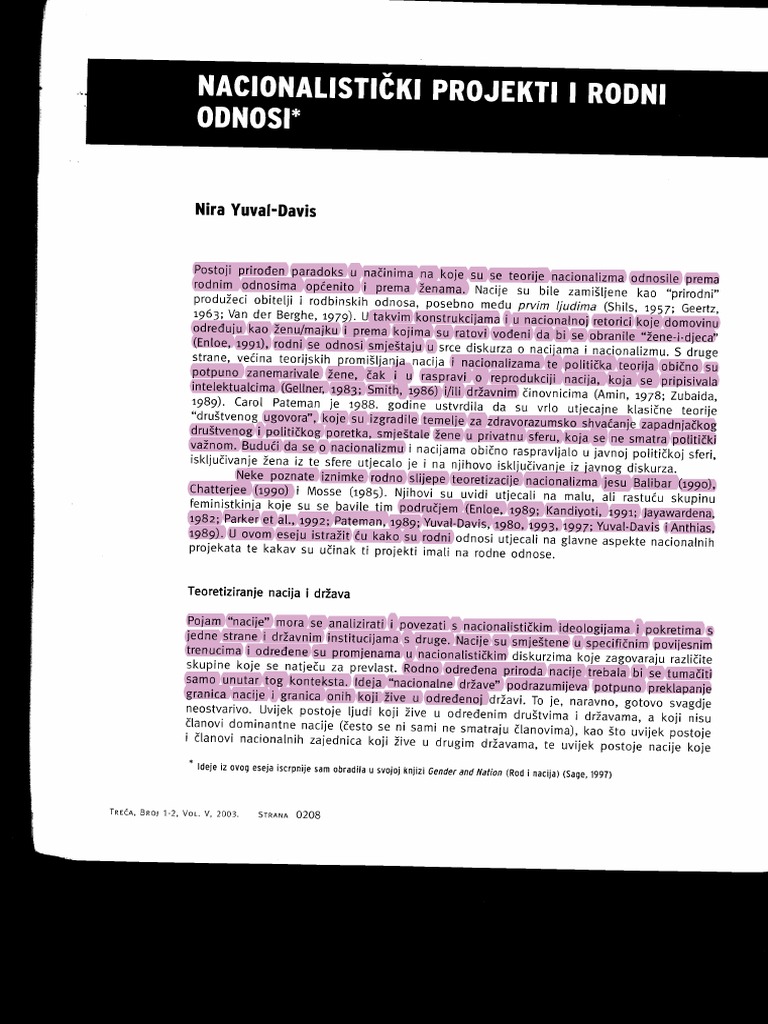 Rod I Nacionalizam Yuval-Davis | PDF