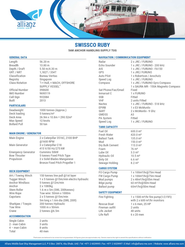 Swissco Ruby: 56M Anchor Handling Supply Tug | PDF | Manufactured Goods | Shipping
