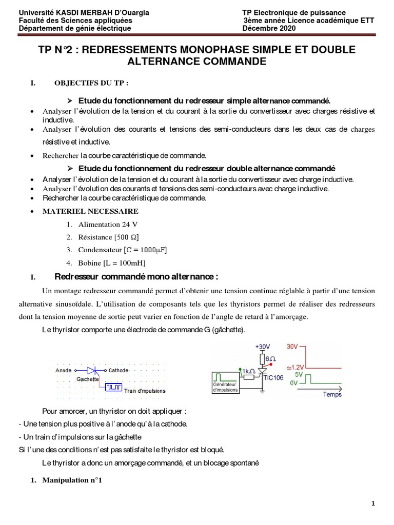 Redressements Monophasés Commandés TP | PDF | Redresseur | Obliger