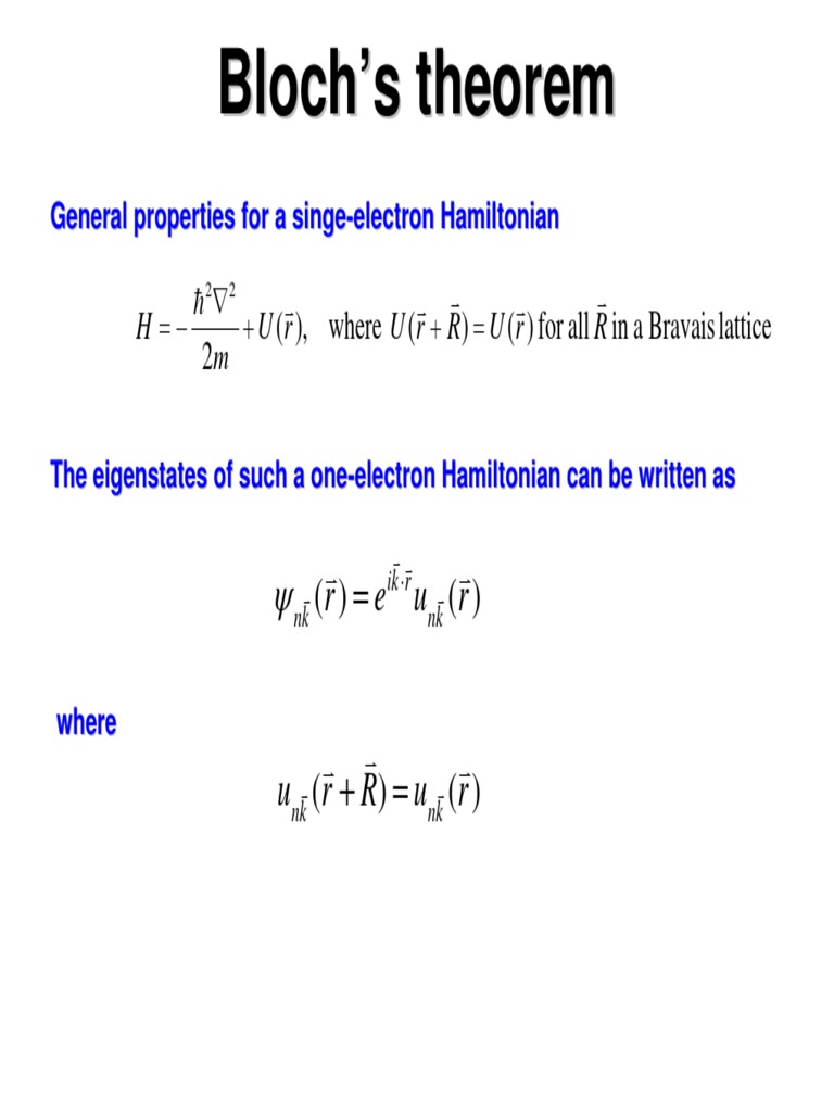 Bloch Theorem Bloch Theorem Solutions, Condensed Matter Physics Basics