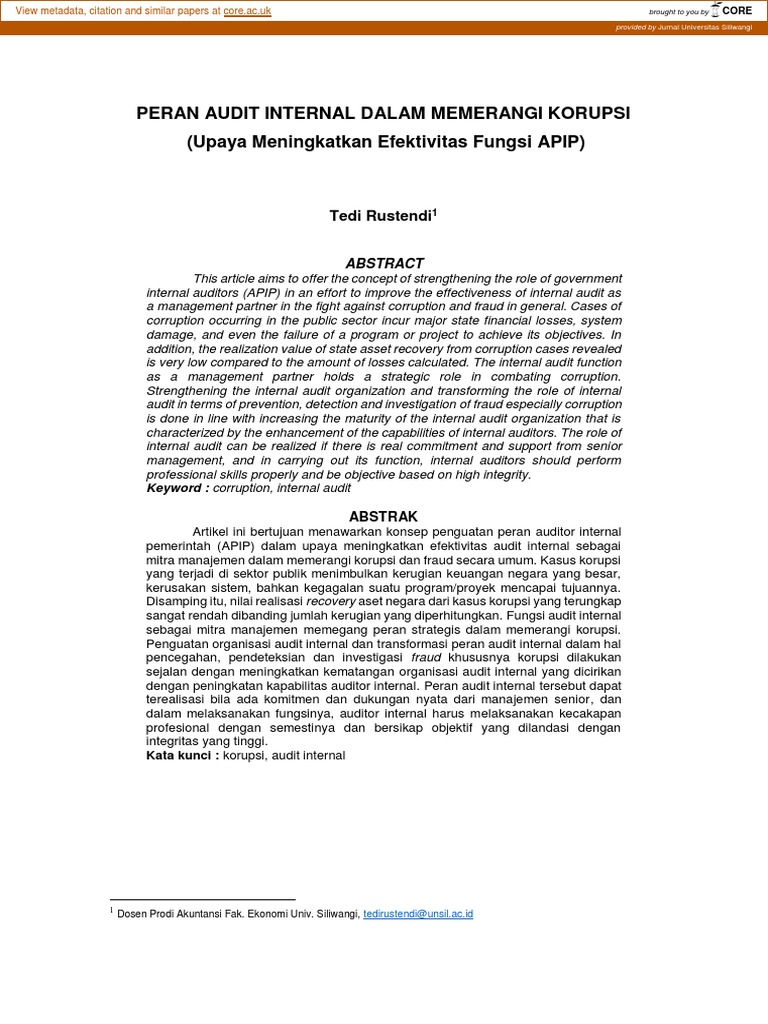 Artikel - 2017 - PERAN AUDIT INTERNAL DALAM MEMERANGI KORUPSI | PDF ...