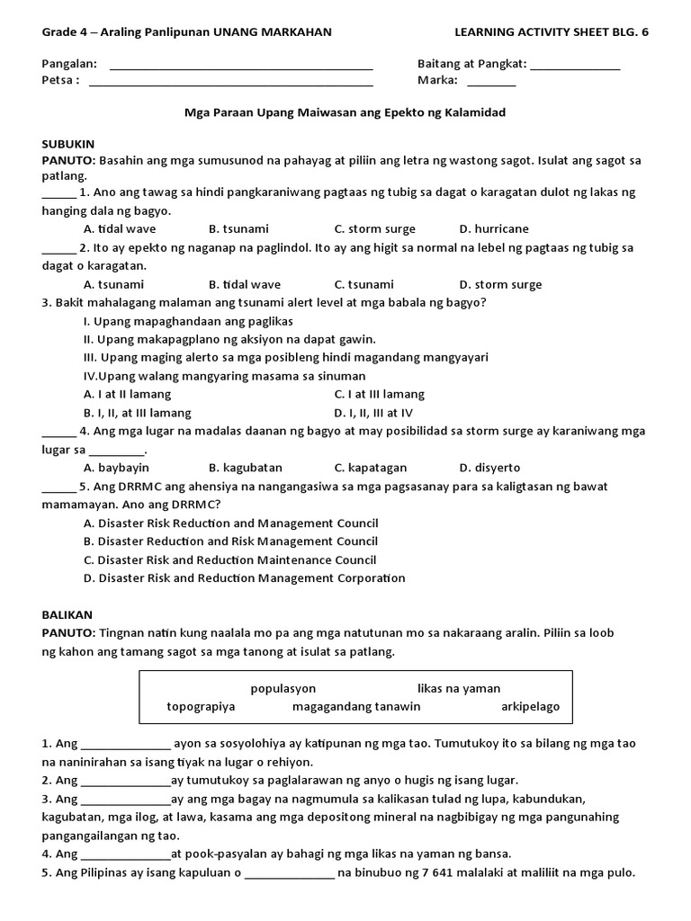 AP4 Q1 Worksheet 6 | PDF