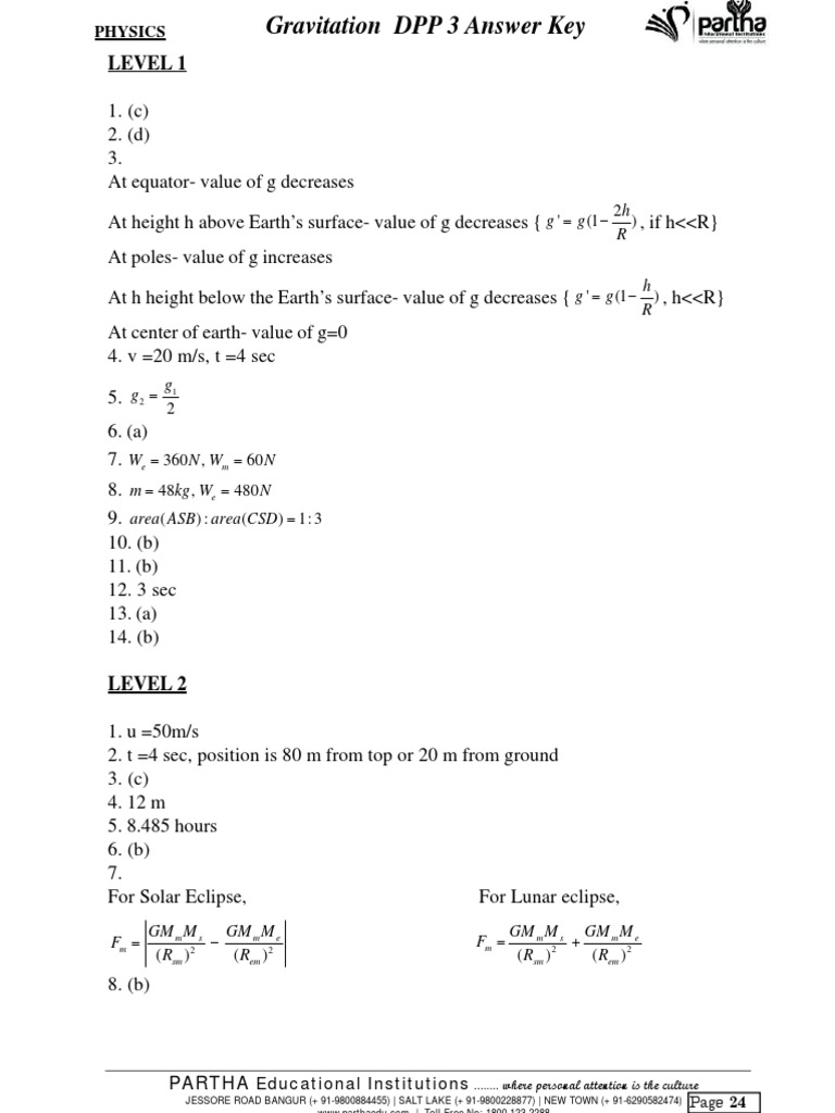 Garvitation DPP-3 Answer Key | PDF | Teaching Methods & Materials