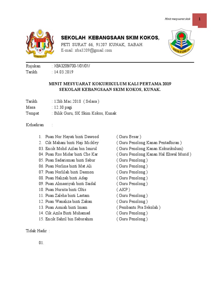 MINIT MESY Kokurikulum BIL 1 | PDF