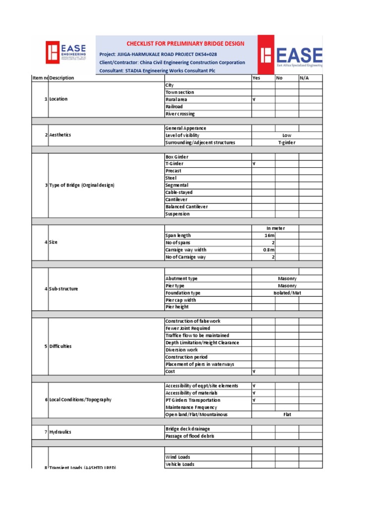Checklist For Preliminary Bridge Design | PDF | Bridge | Precast Concrete