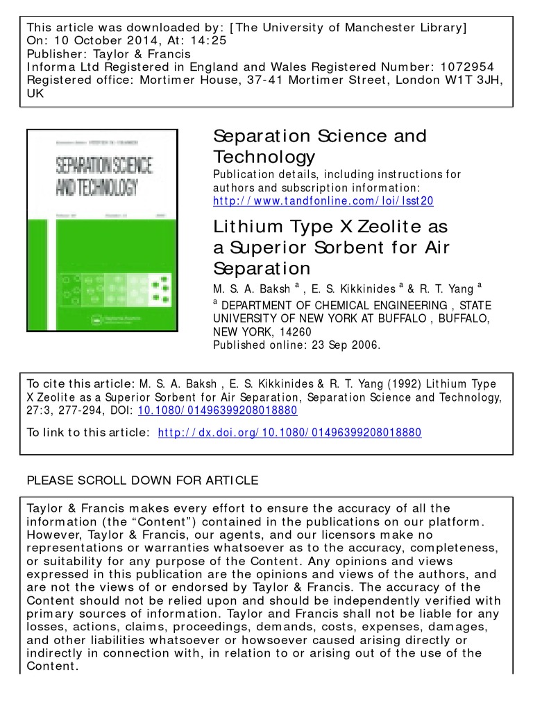 Separation Science and Technology | PDF | Adsorption | Zeolite