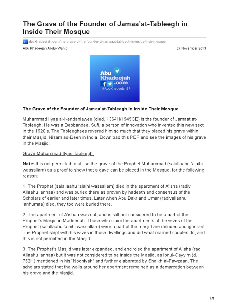 The Grave of The Founder of Jamaaat-Tableegh in Inside Their Mosque | PDF | Mosque | Muhammad