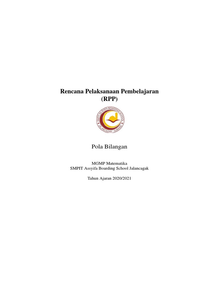 RPP Matematika Pola Bilangan SMPIT Assyifa | PDF
