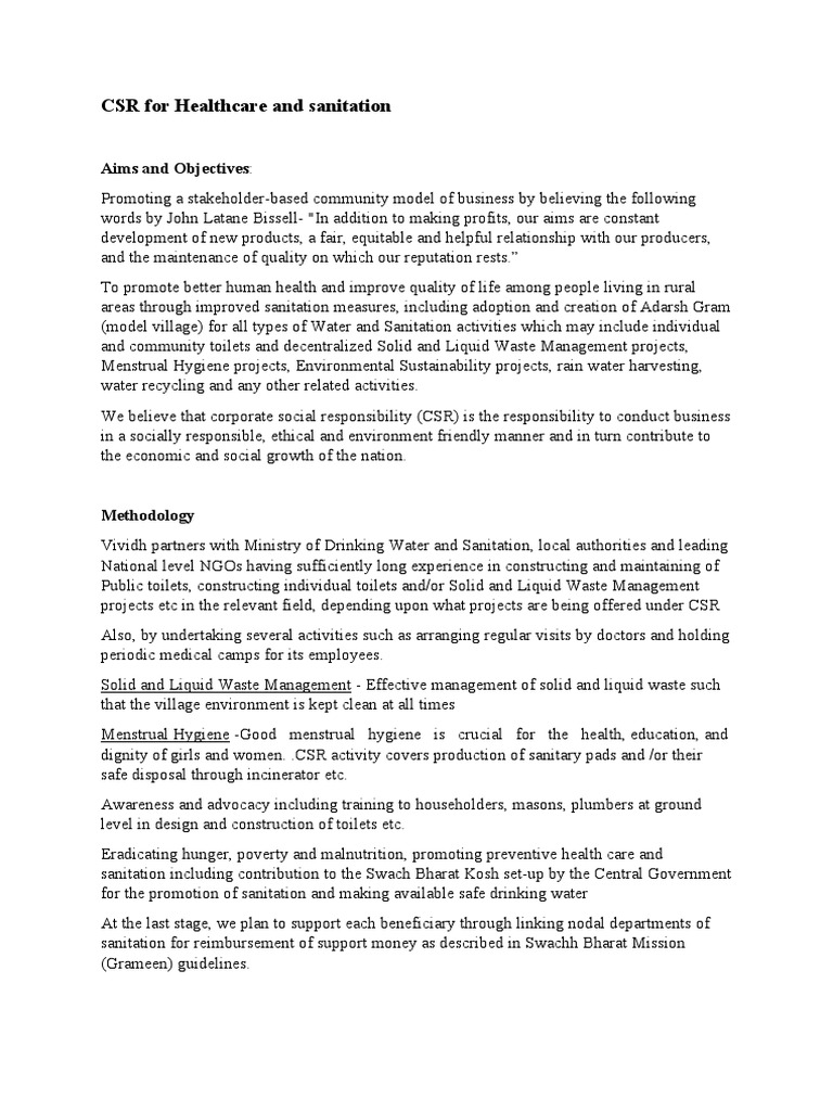 CSR For Healthcare and Sanitation Fin | PDF | Sanitation | Corporate ...