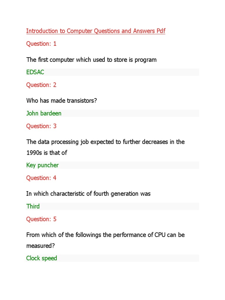 Introduction To Computer Questions and Answers PDF: Edsac | PDF