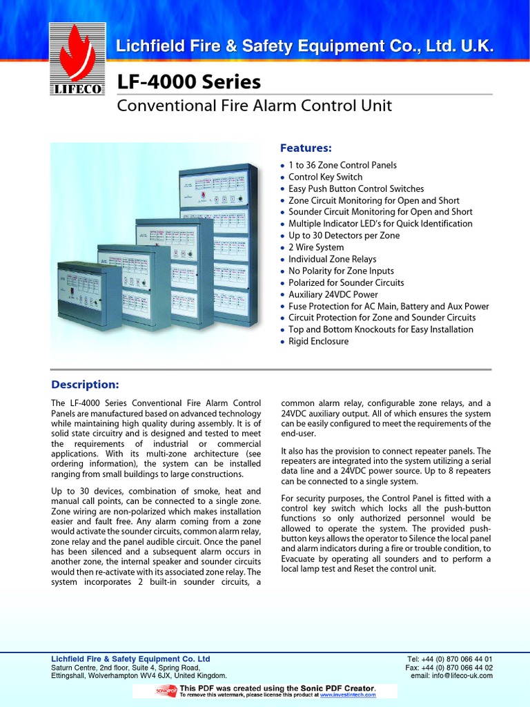 LF-4000 Series: Conventional Fire Alarm Control Unit | PDF | Switch ...