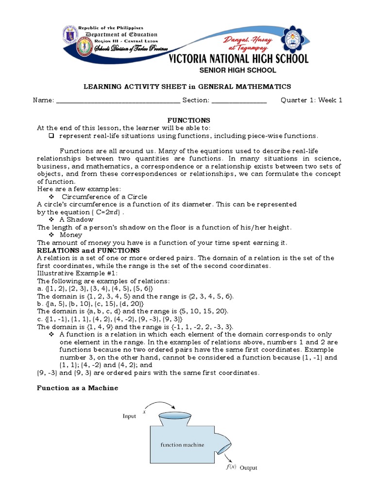 General Mathematics - Q1 - Week 1-3 | PDF | Function (Mathematics ...