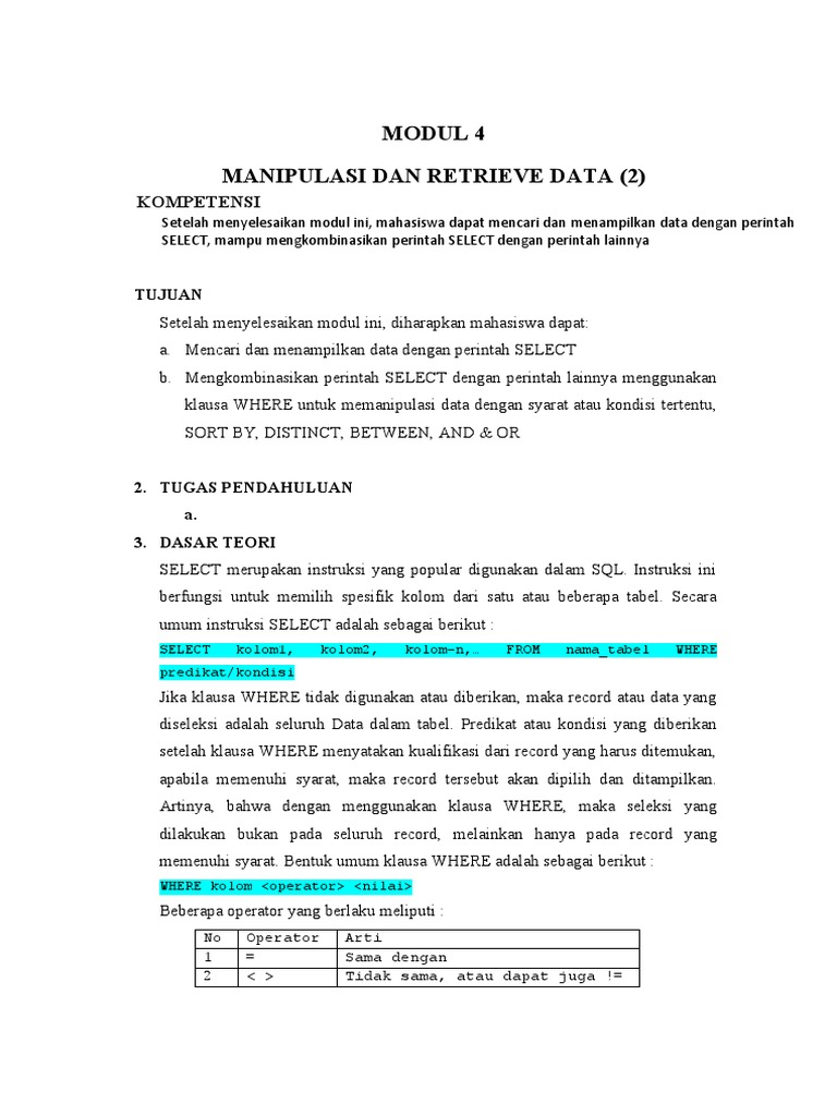 MODUL 4 MANIPULASI DATA | PDF