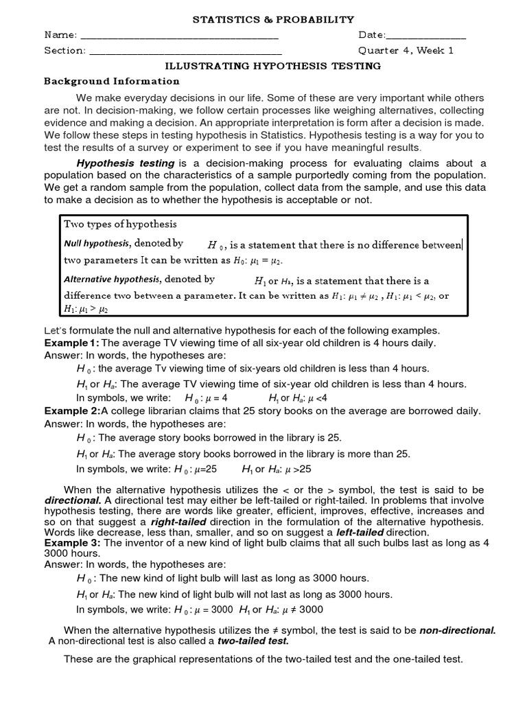 Statistics & Probability Q4 - Week 1-2 | Download Free PDF | Type I And ...