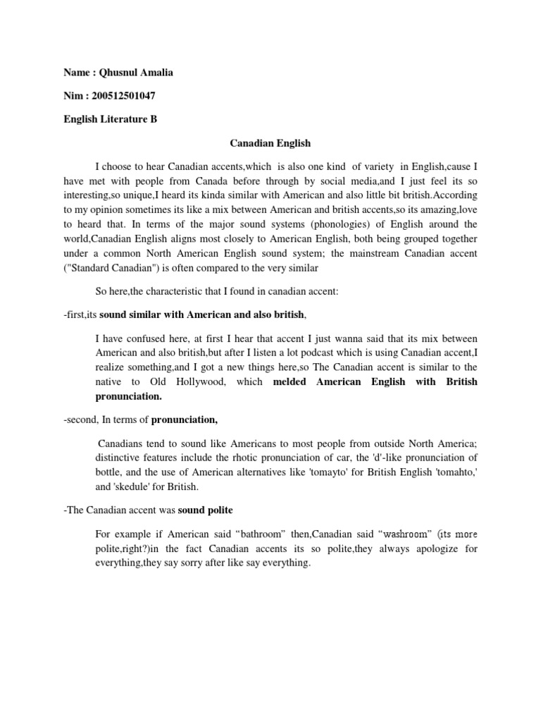 Canadian Accent | PDF | English Language | Accent (Sociolinguistics)