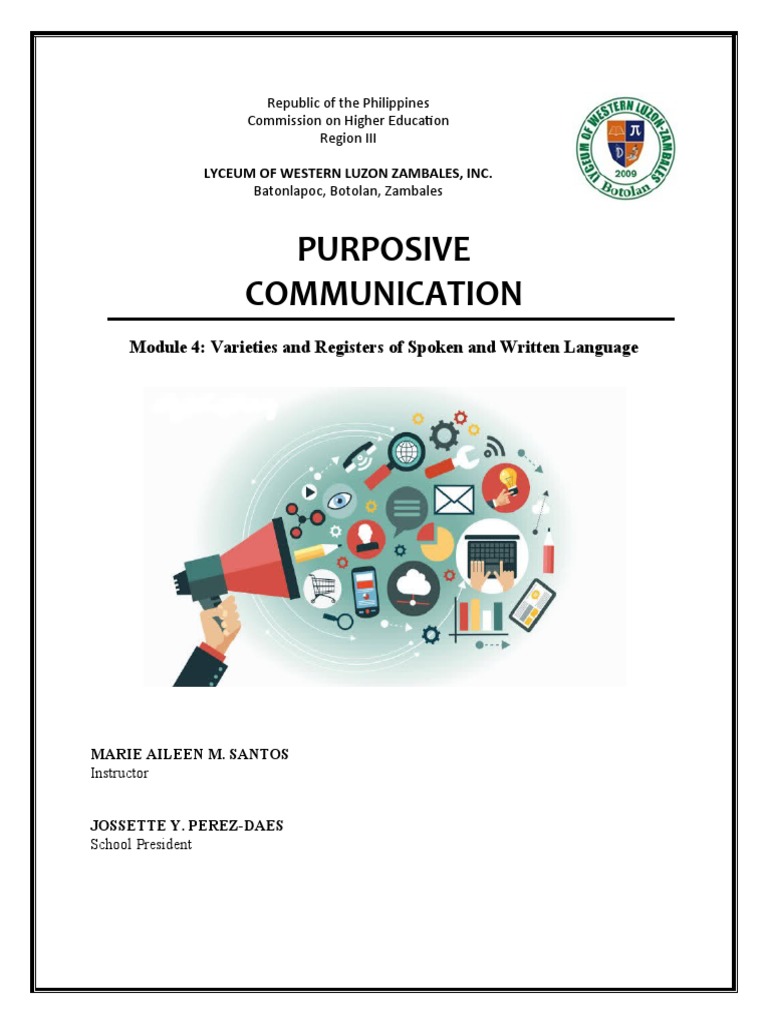 Purposive Communication: Module 4: Varieties and Registers of Spoken and Written Language | PDF ...