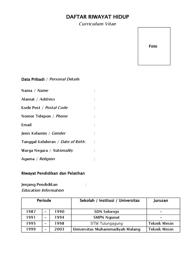 CV ASESOR FORMAT (Contoh) | PDF
