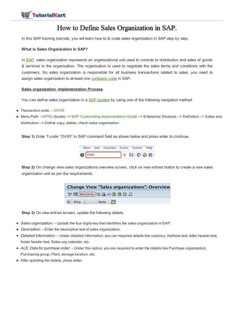 How To Define Sales Organization in Sap | PDF | Computing | Information ...