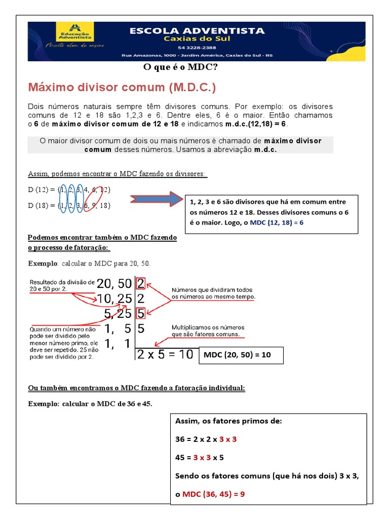 Máximo Divisor Comum: Conceito e Exemplos | PDF