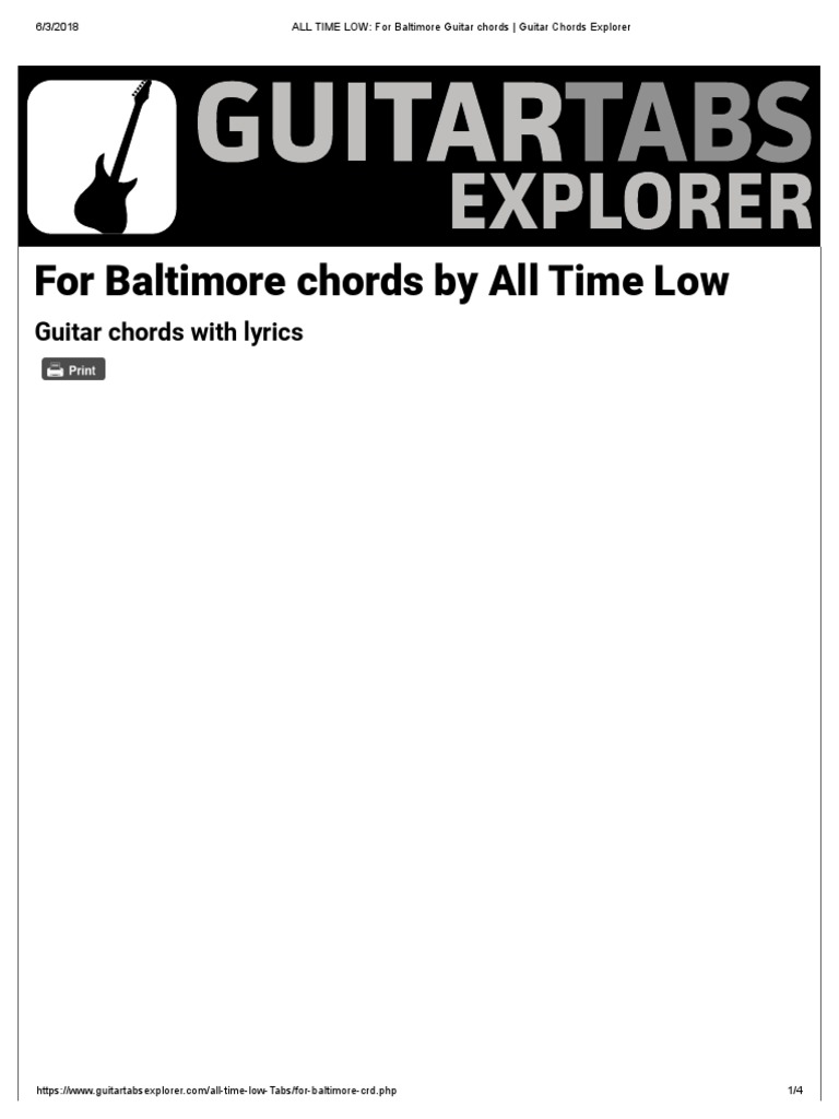 For Baltimore Chords by All Time Low: Guitar Chords With Lyrics | PDF ...