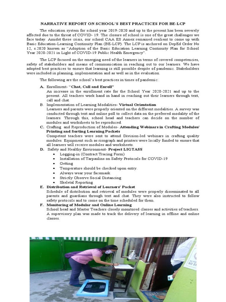 Narrative Report On Be-Lcp | PDF | Learning | Educational Technology