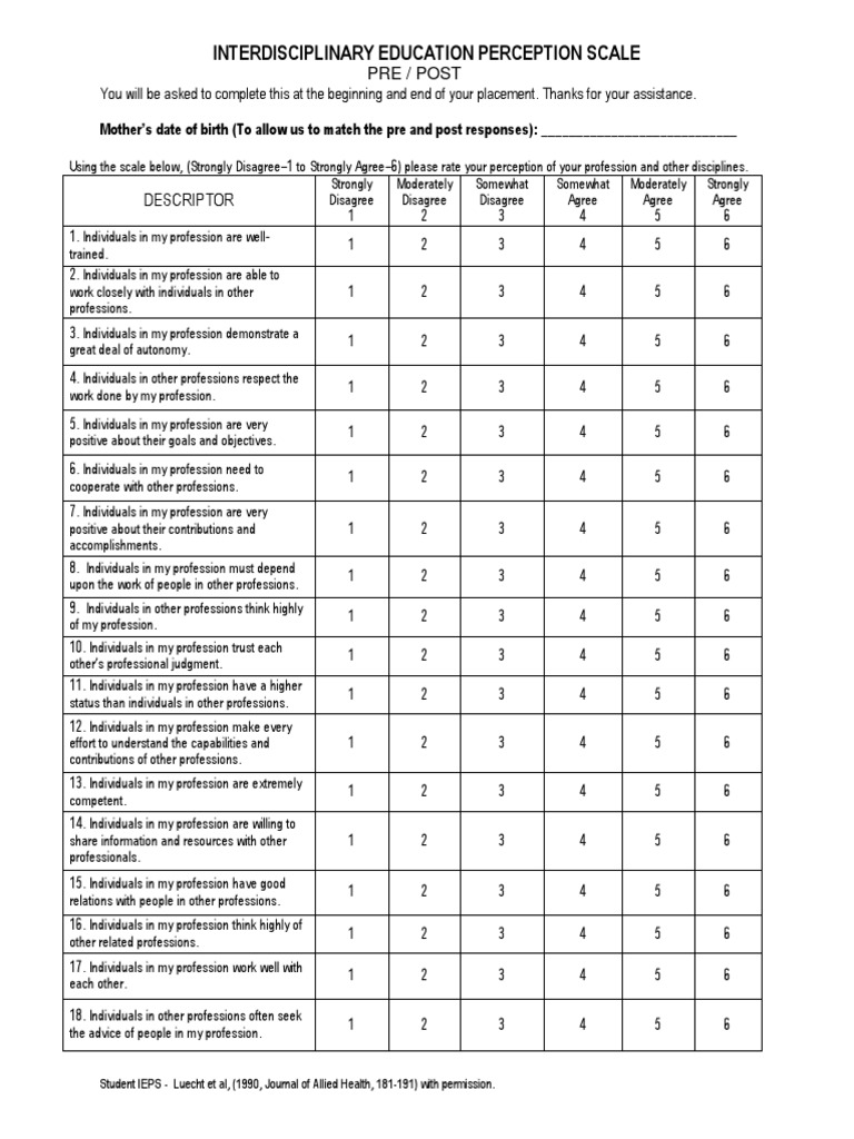 Interdisciplinary Education Perception Scale IEPS | PDF | Social ...