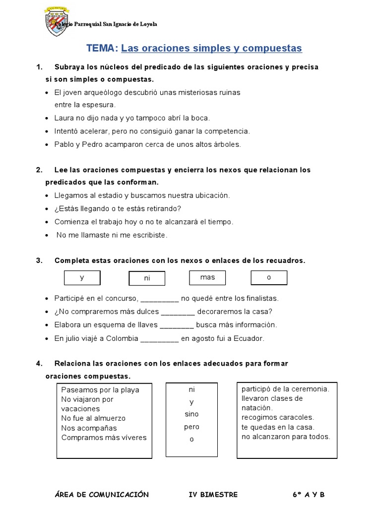 Ficha Oraciones Simples y Compuestas | PDF