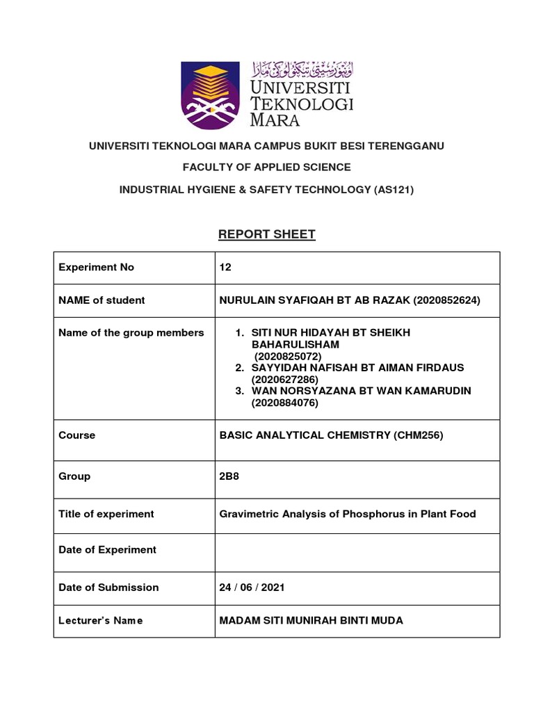 Lab Report Exp 12 CHM256 | PDF | Mole (Unit) | Filtration