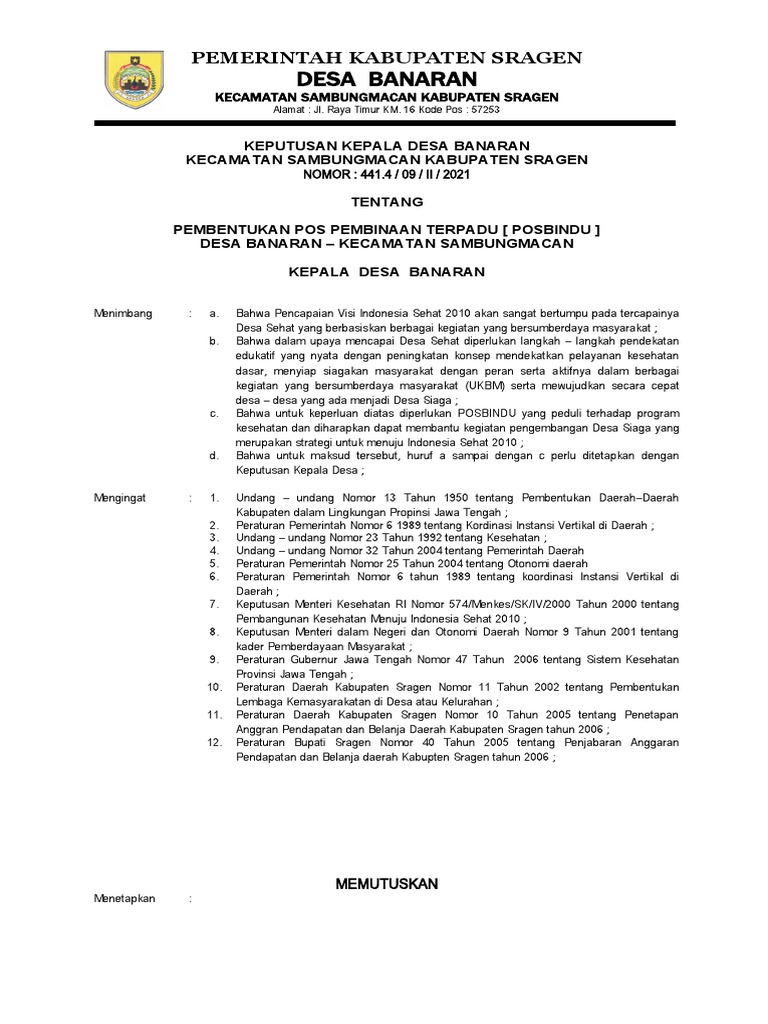 Pembentukan POSBINDU Desa Banaran Sragen | PDF