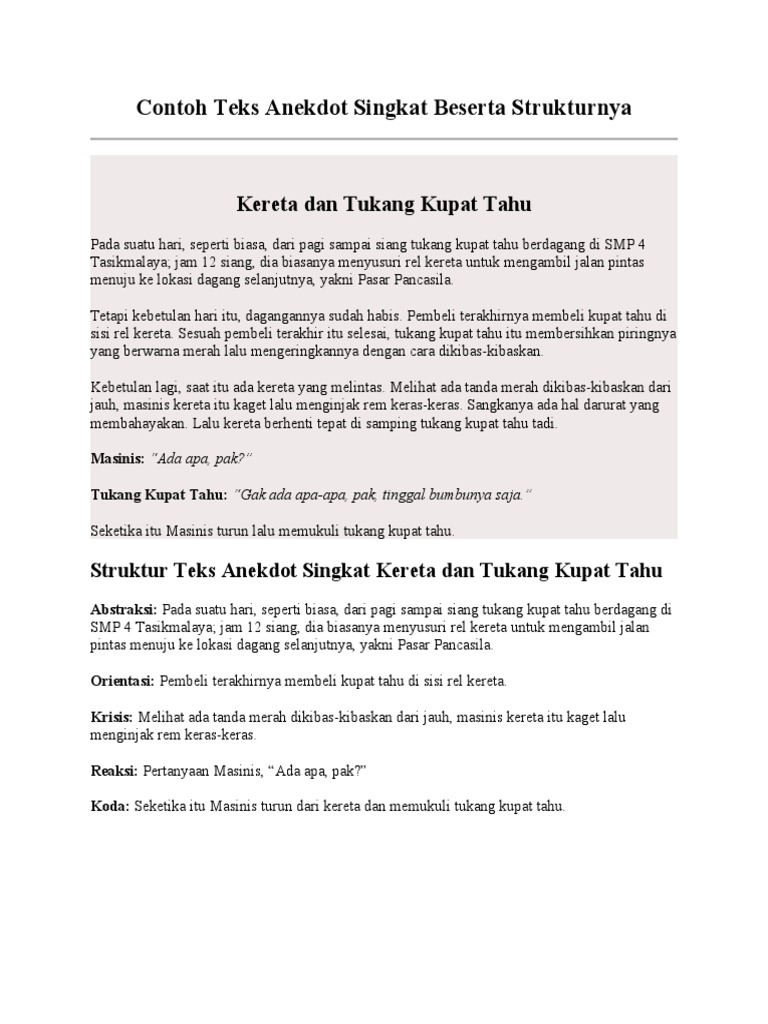Contoh Teks Anekdot Singkat Beserta Strukturnya | PDF