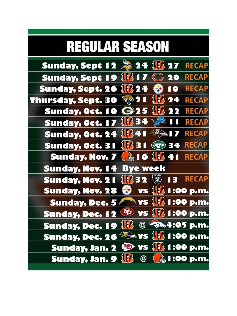 2021 Bengals Schedule RECAP | PDF