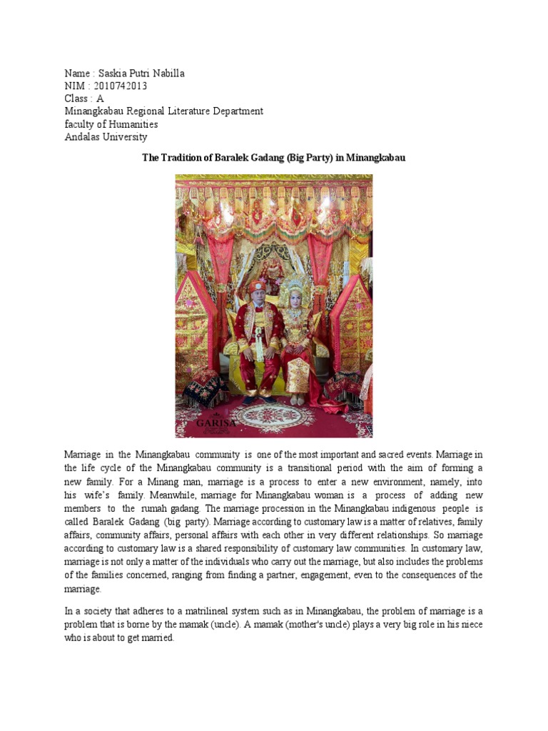 The Tradition of Baralek Gadang - Saskia Putri Nabilla | PDF | Marriage ...